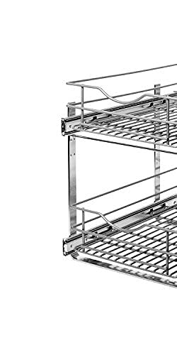 Knape & Vogt RS-DBLMUB-14-FN 14.625 inch W x 21.75 inch D x 16.25 inch H Double Tier Pull Out Cabinet Organizer, Frosted Nickel