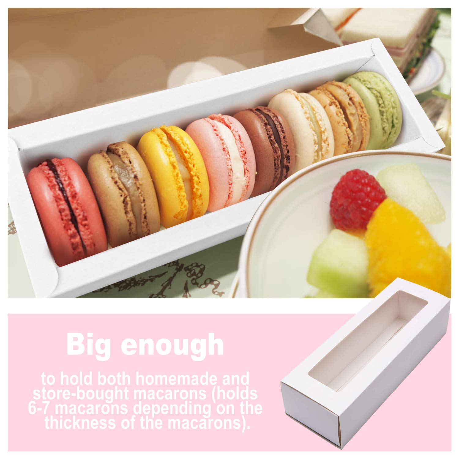 25 Macaron Boxes, Macaron Gift Box, (Interior Mesurement 7.2 inch×1.96 inch×1.96 inch), Macaroons White macaron box,Macaron Packaging Boxes with Clear Window Kraft without Macarons inside