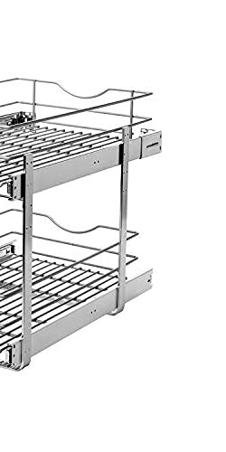 Knape & Vogt RS-DBLMUB-14-FN 14.625 inch W x 21.75 inch D x 16.25 inch H Double Tier Pull Out Cabinet Organizer, Frosted Nickel