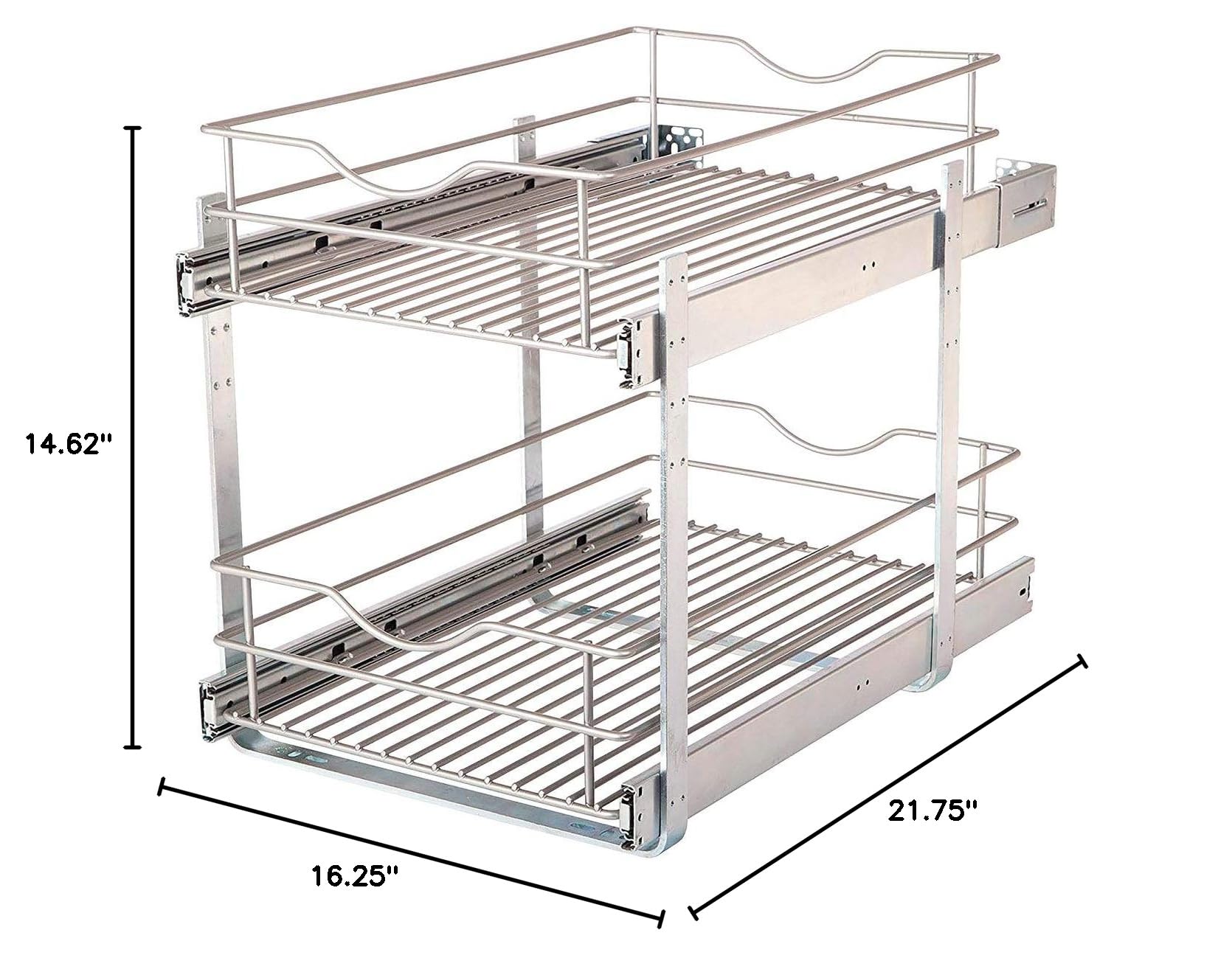 Knape & Vogt RS-DBLMUB-14-FN 14.625 inch W x 21.75 inch D x 16.25 inch H Double Tier Pull Out Cabinet Organizer, Frosted Nickel