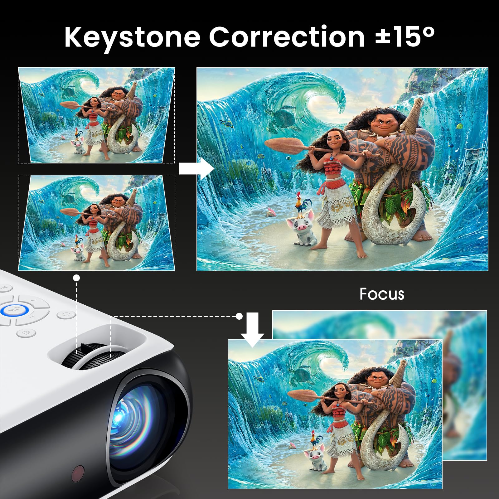 HAPPRUN Projector, Native 1080P Bluetooth Projector with 100''Screen, 9500L Portable Outdoor Movie Projector Compatible with Smartphone, HDMI,USB,AV,Fire Stick, PS5