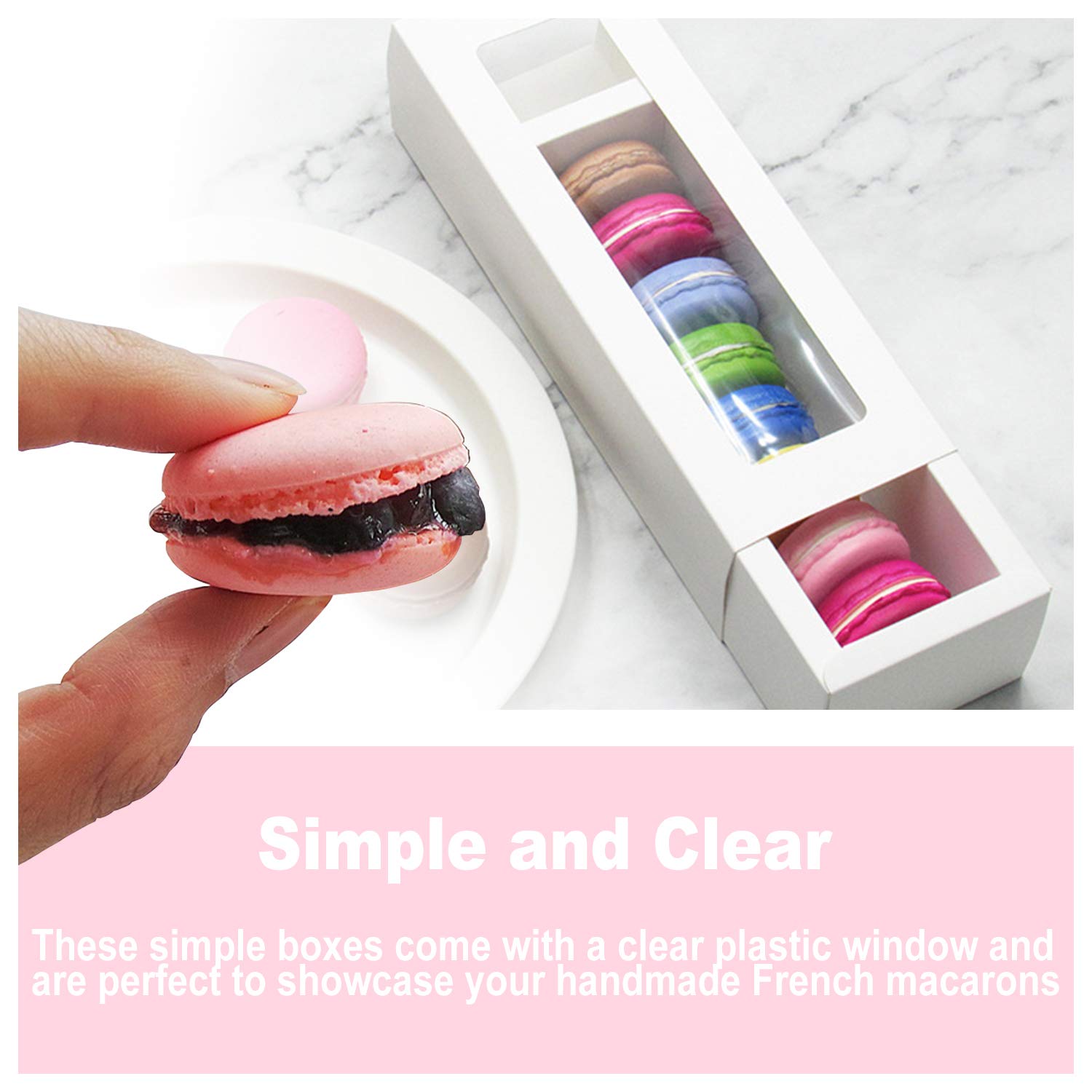 25 Macaron Boxes, Macaron Gift Box, (Interior Mesurement 7.2 inch×1.96 inch×1.96 inch), Macaroons White macaron box,Macaron Packaging Boxes with Clear Window Kraft without Macarons inside