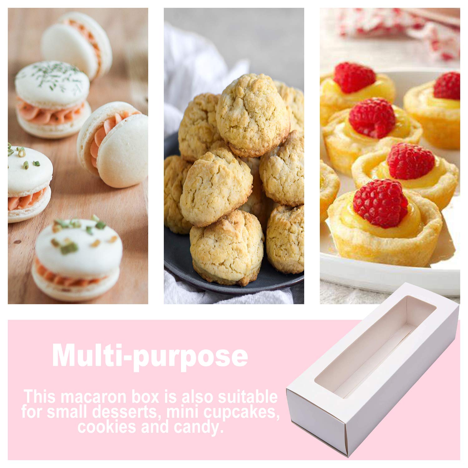 25 Macaron Boxes, Macaron Gift Box, (Interior Mesurement 7.2 inch×1.96 inch×1.96 inch), Macaroons White macaron box,Macaron Packaging Boxes with Clear Window Kraft without Macarons inside
