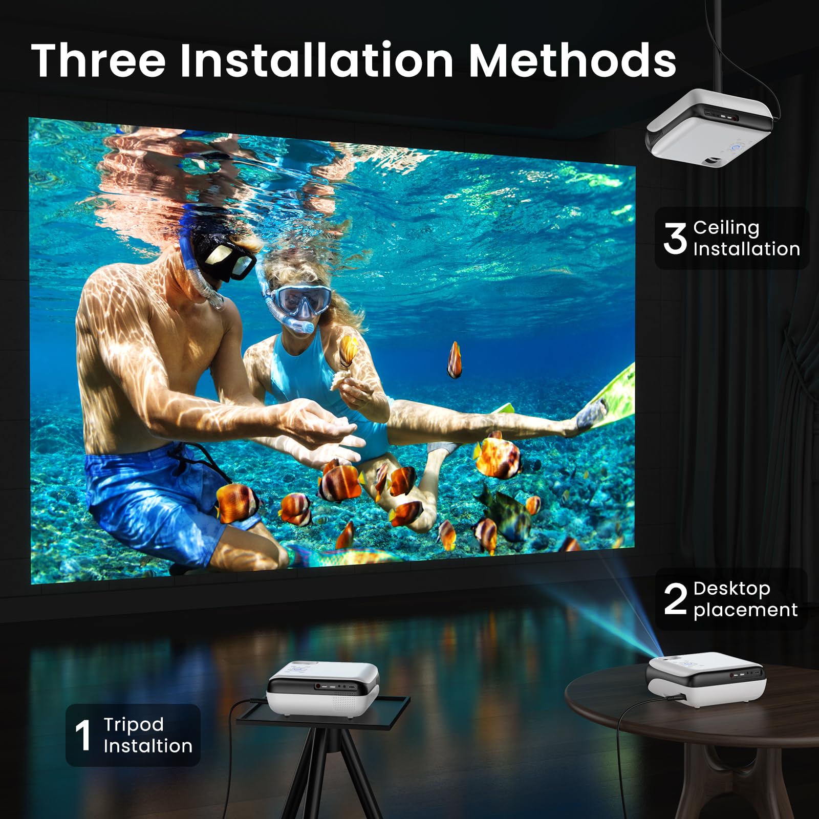 HAPPRUN Projector, Native 1080P Bluetooth Projector with 100''Screen, 9500L Portable Outdoor Movie Projector Compatible with Smartphone, HDMI,USB,AV,Fire Stick, PS5