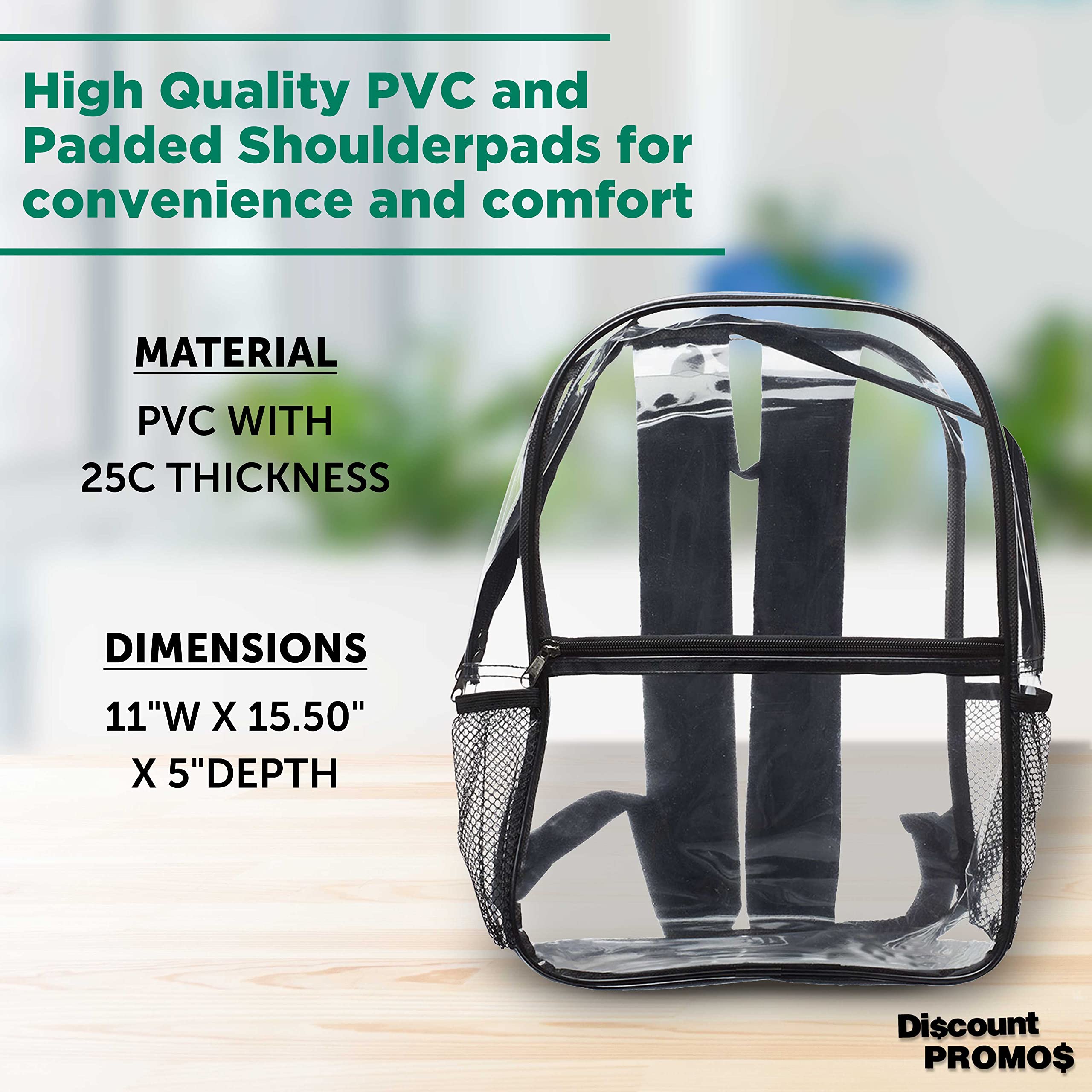 Clear PVC Plastic Backpacks Set of 6, Bulk Pack - Water Resistant, Perfect for School, Travel, Outdoor - Clear Black
