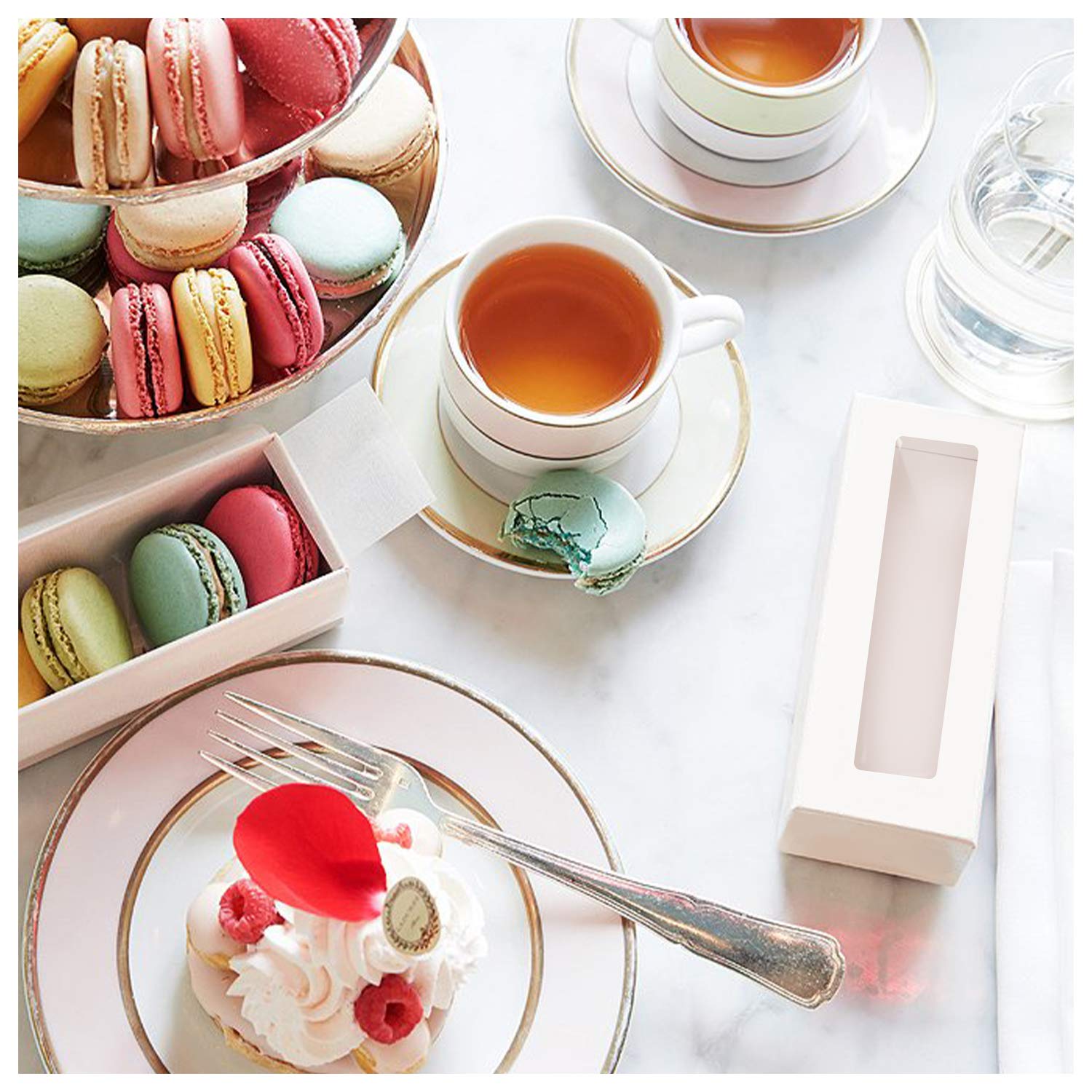 25 Macaron Boxes, Macaron Gift Box, (Interior Mesurement 7.2 inch×1.96 inch×1.96 inch), Macaroons White macaron box,Macaron Packaging Boxes with Clear Window Kraft without Macarons inside