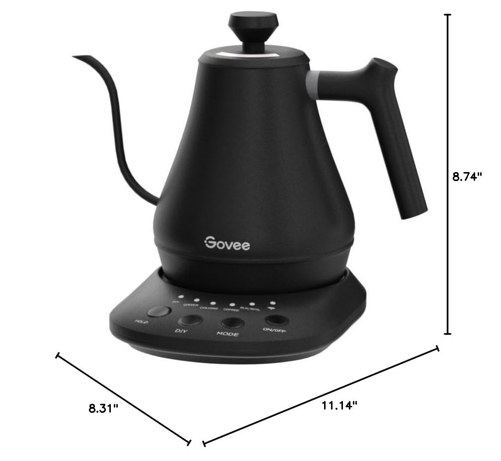 Govee Smart Electric Kettle, WiFi Variable Temperature Control Gooseneck Kettle, Pour Over Kettle and Tea Kettle, Alexa Control, 1200W Quick Heating, 100% Stainless Steel, 0.8L, Matte Black