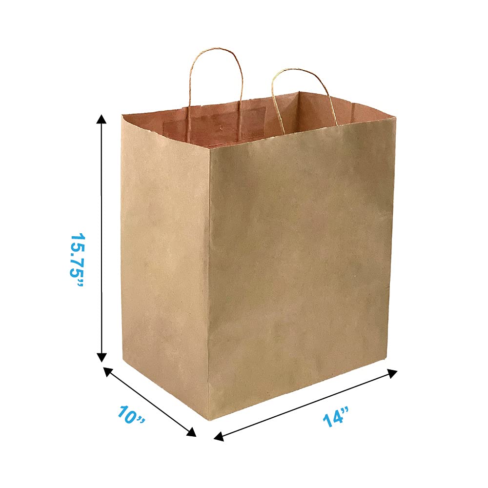 orange river 50 Count 14" L x 10" W(gusset) x 15.75" H Large Ultra Wide Brown Kraft Paper Bags with Twisted Handle, Perfect Solution for Restaurant Takeouts, Parties, Baby Shower, Shopping