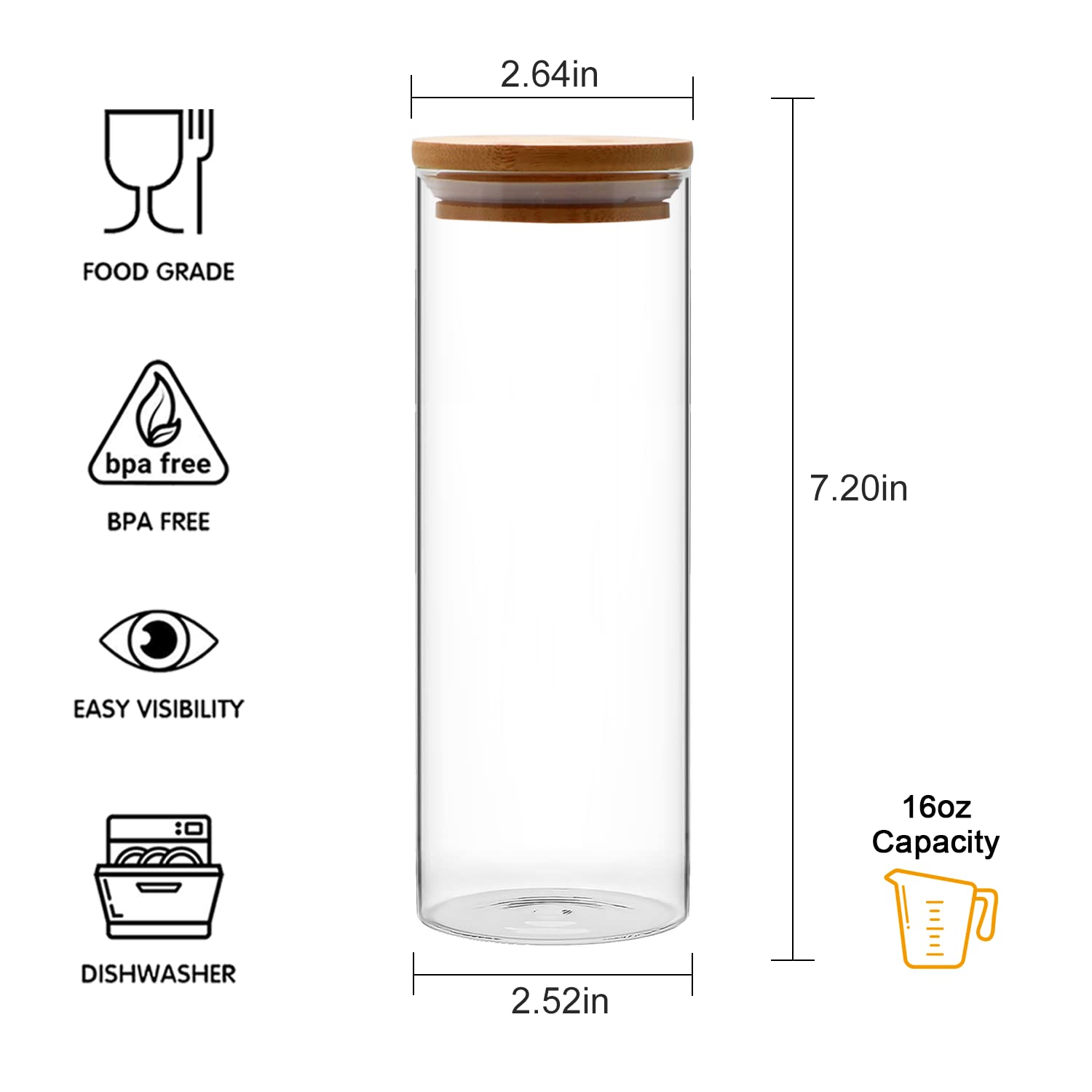 Flrolove Glass Jars With Bamboo Lids, 16 oz Food Storage Containers for Home Kitchen ,Set of 12 Jars for Kitchen Storage,Coffee,Tea, Herbs, Sugar, Salt, Flour
