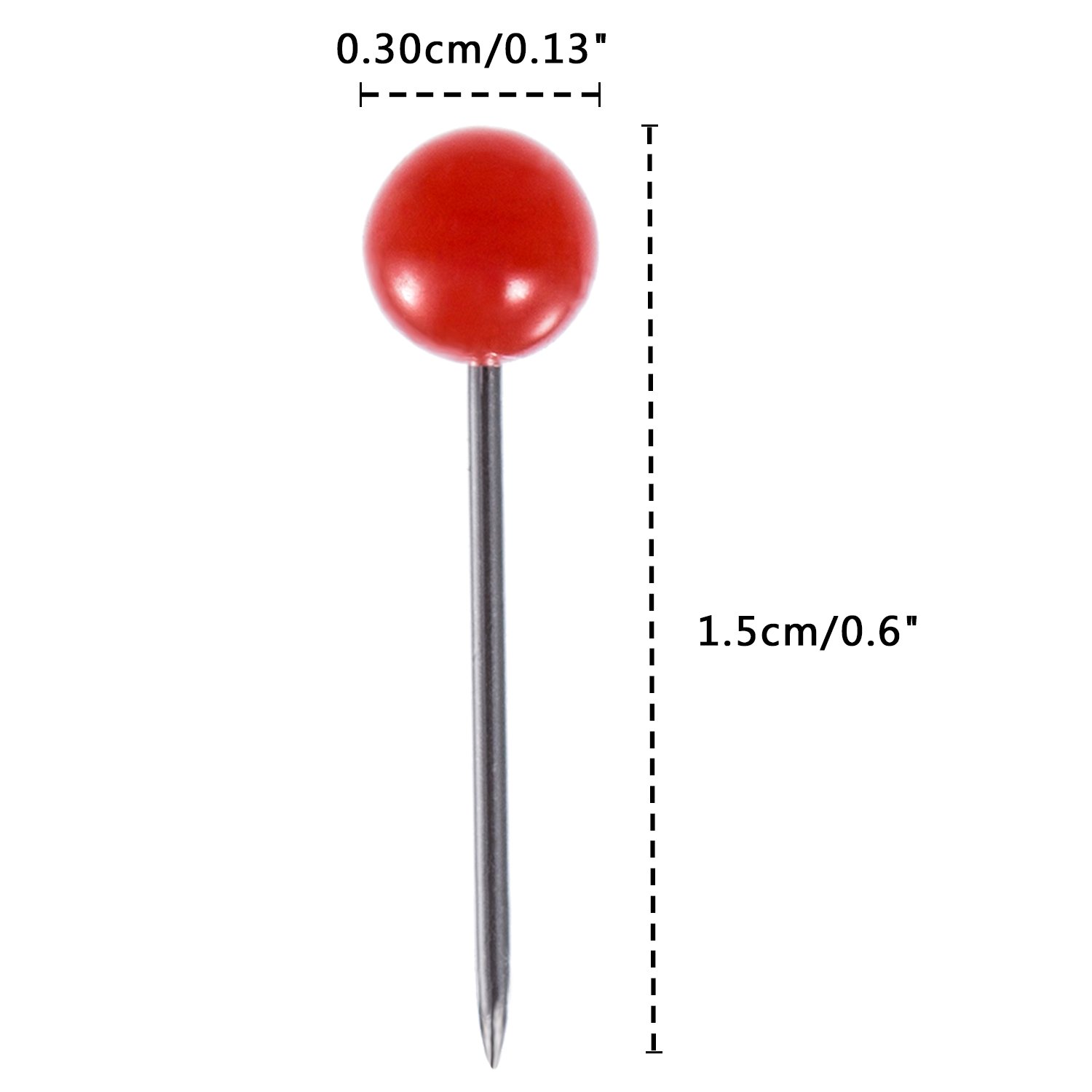 Map Tacks Push Pins Small Size 300 Packs (Red, 1/8 Inch)