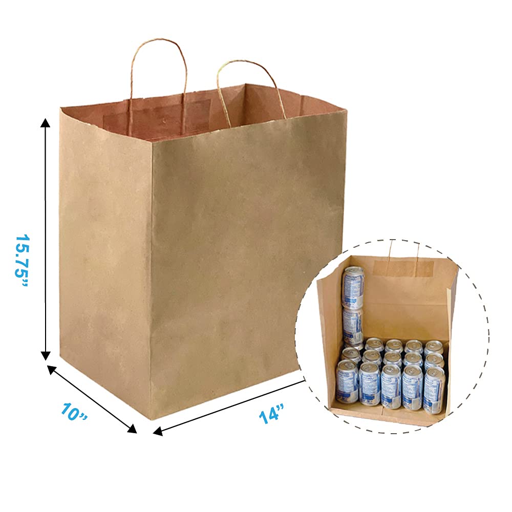 orange river 50 Count 14" L x 10" W(gusset) x 15.75" H Large Ultra Wide Brown Kraft Paper Bags with Twisted Handle, Perfect Solution for Restaurant Takeouts, Parties, Baby Shower, Shopping