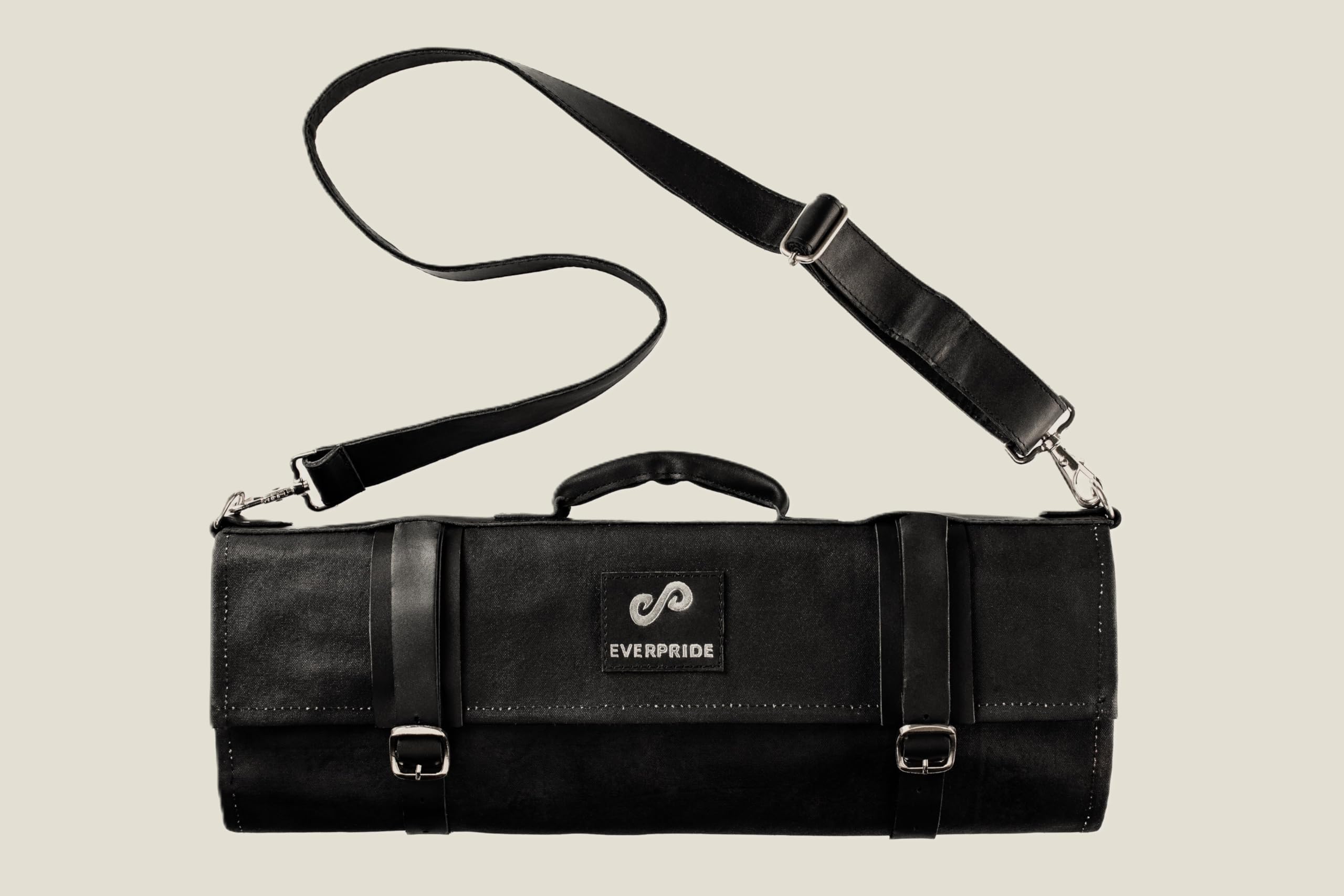 EVERPRIDE Chef Knife Roll Bag Holds 12 Knives and Cooking Tools β Durable, Large Knife Case Made of Canvas and Genuine Leather β Elegant Chef Bag for Professional Cooks β Knives Not Included