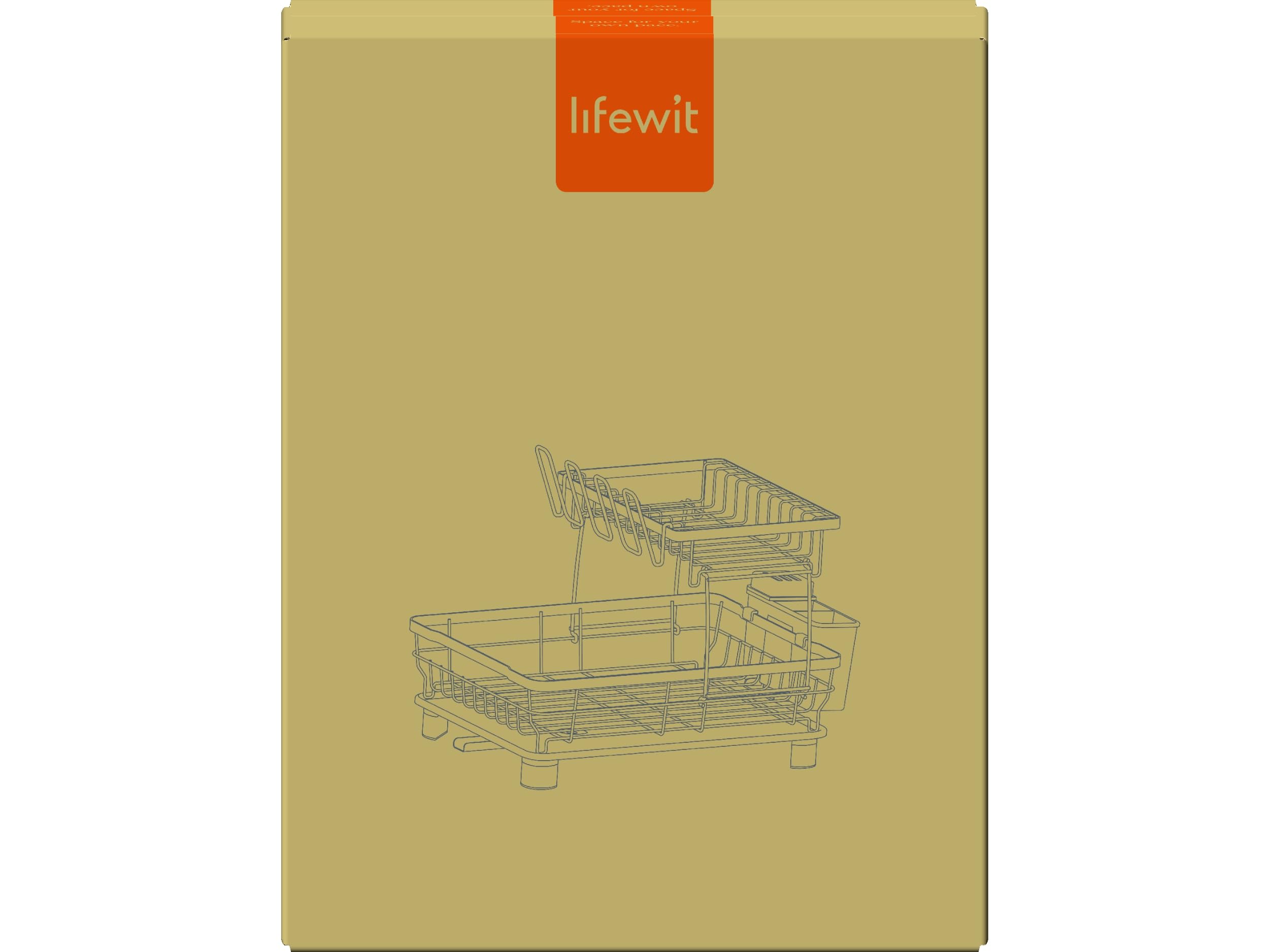 Lifewit Large Dish Drying Rack for Kitchen Counter, Dish Drying Rack with Drainboard, 2 Tier Stainless Steel Dish Rack Drainboard Set, Raised Dish Countertop Drainer with Removable Utensil Cup Holder