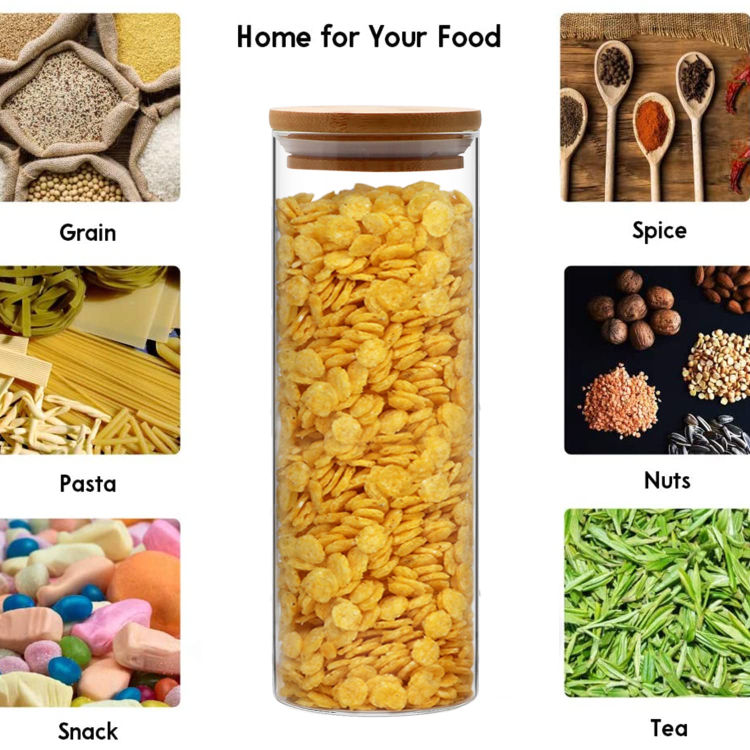 Flrolove Glass Jars With Bamboo Lids, 16 oz Food Storage Containers for Home Kitchen ,Set of 12 Jars for Kitchen Storage,Coffee,Tea, Herbs, Sugar, Salt, Flour