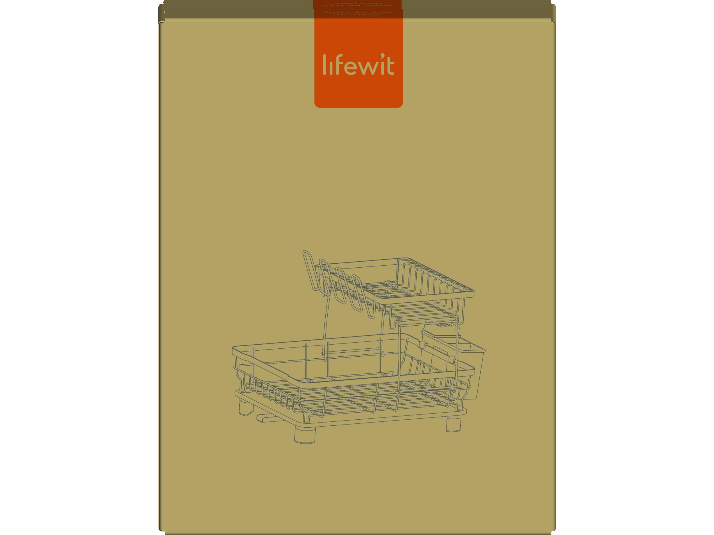 Lifewit Large Dish Drying Rack for Kitchen Counter, Dish Drying Rack with Drainboard, 2 Tier Stainless Steel Dish Rack Drainboard Set, Raised Dish Countertop Drainer with Removable Utensil Cup Holder