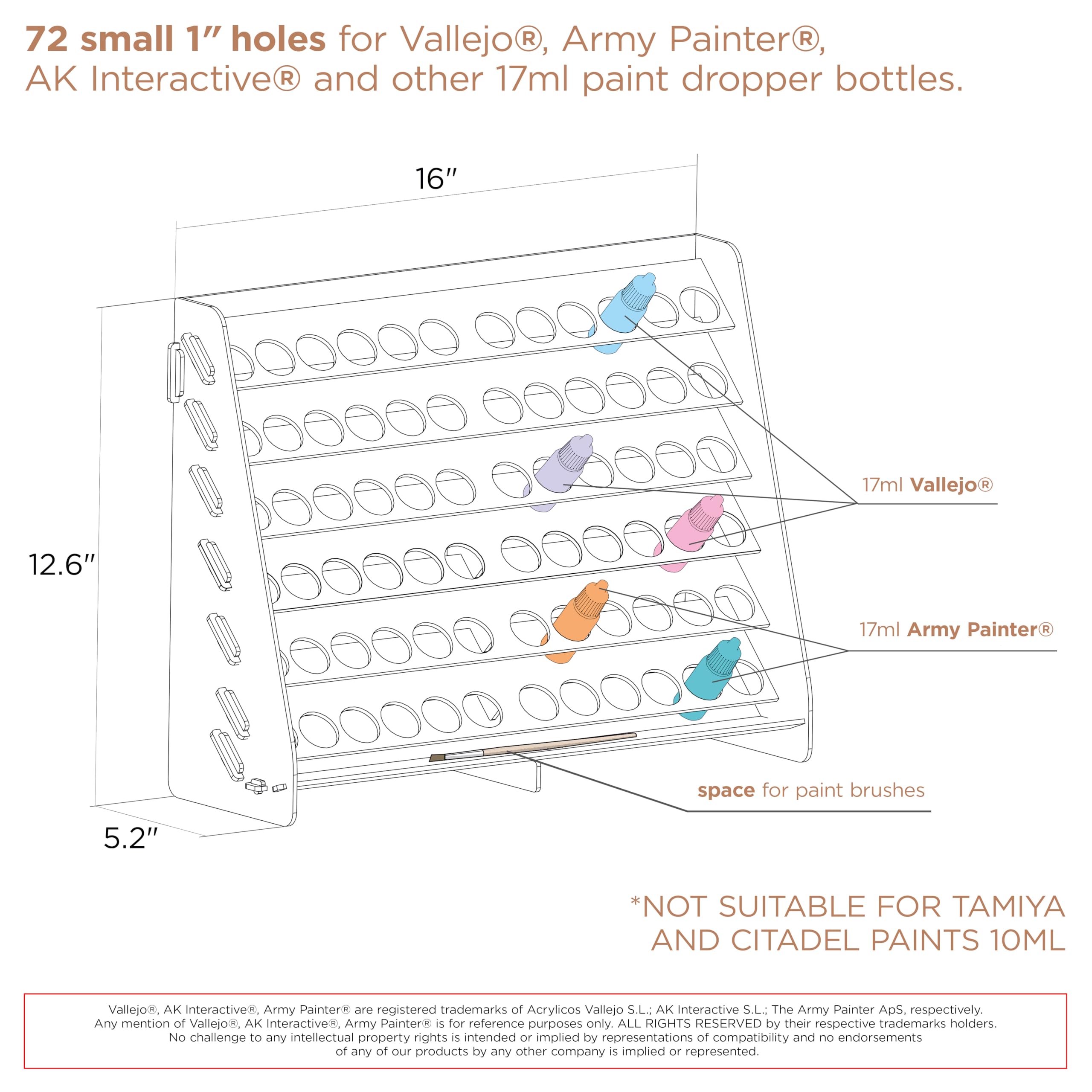 1 x Modular 74 holes + 1 x Wall Vallejo 72 holes Paint Rack Organizer
