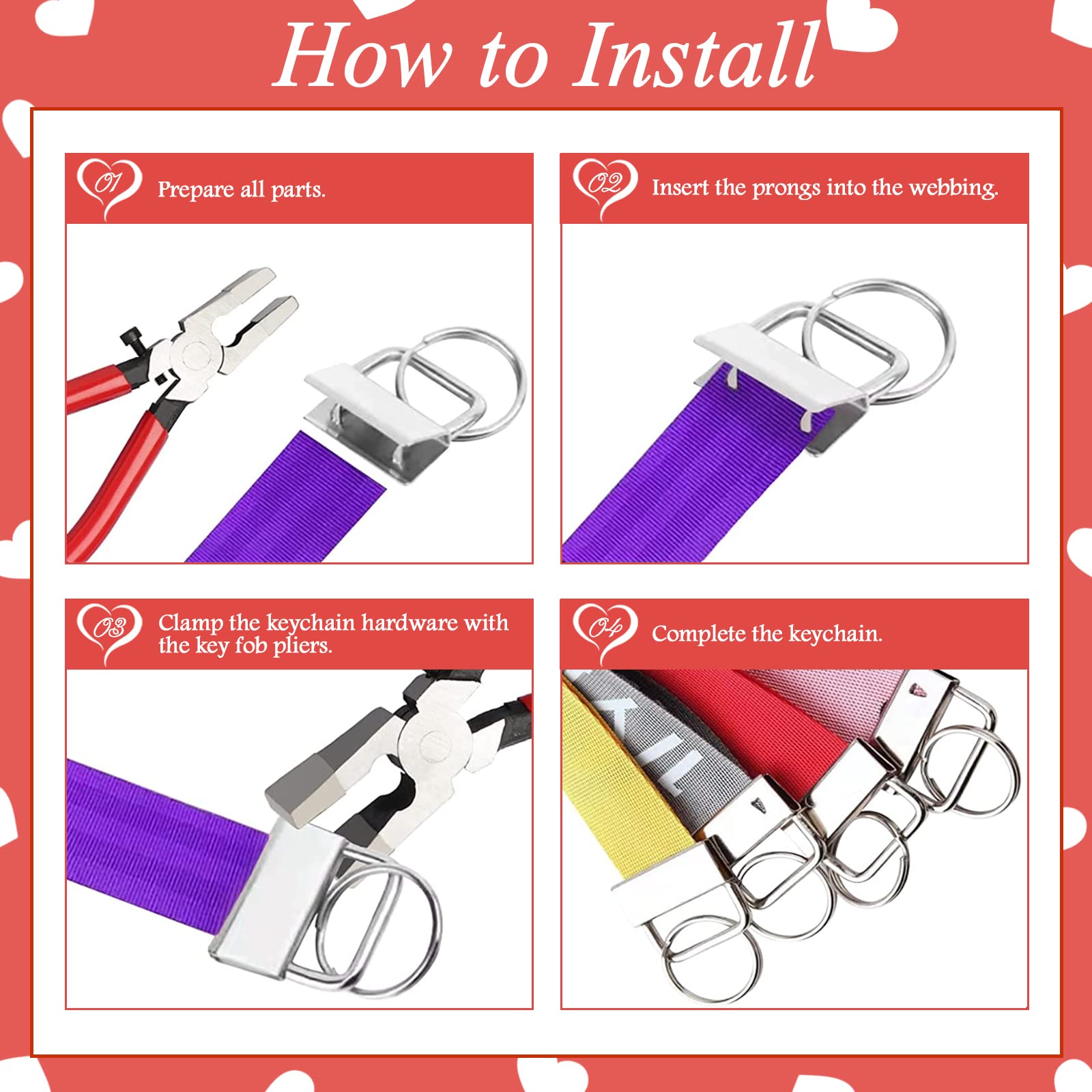 120 Pieces 1" Key Fob Hardware with 1 Key Fob Pliers Set Includeds 4 Colors Key Chain Hardware for Wrist Strap, Key Chain, Lanyard Keychain Making Hardware Supplies