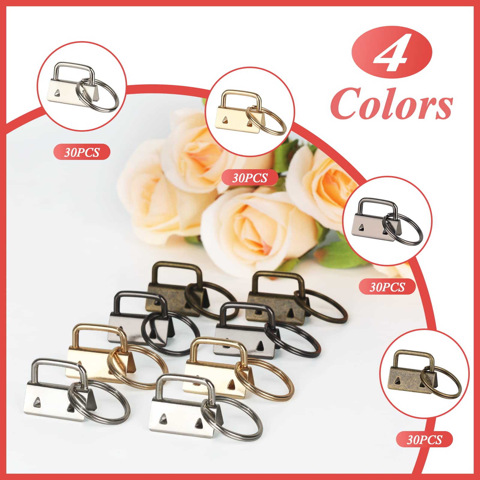 120 Pieces 1" Key Fob Hardware with 1 Key Fob Pliers Set Includeds 4 Colors Key Chain Hardware for Wrist Strap, Key Chain, Lanyard Keychain Making Hardware Supplies