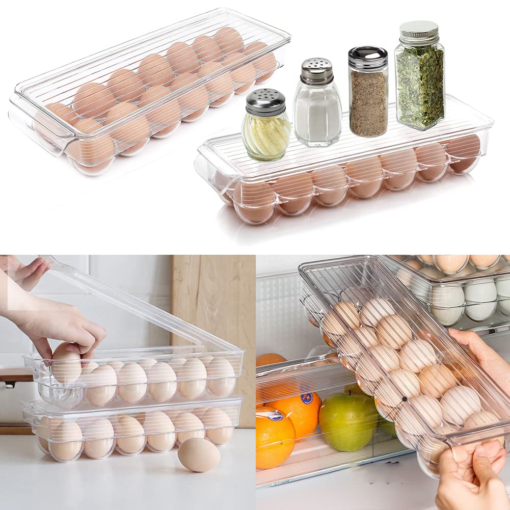 Alpacasso Fridge Organizer Storage Bins Stackable Freezer Kitchen Containers with Handles BPA Free Clear Organization Fridge Stackable Organizer for Cabinet Drawer and Pantry Pack of 8