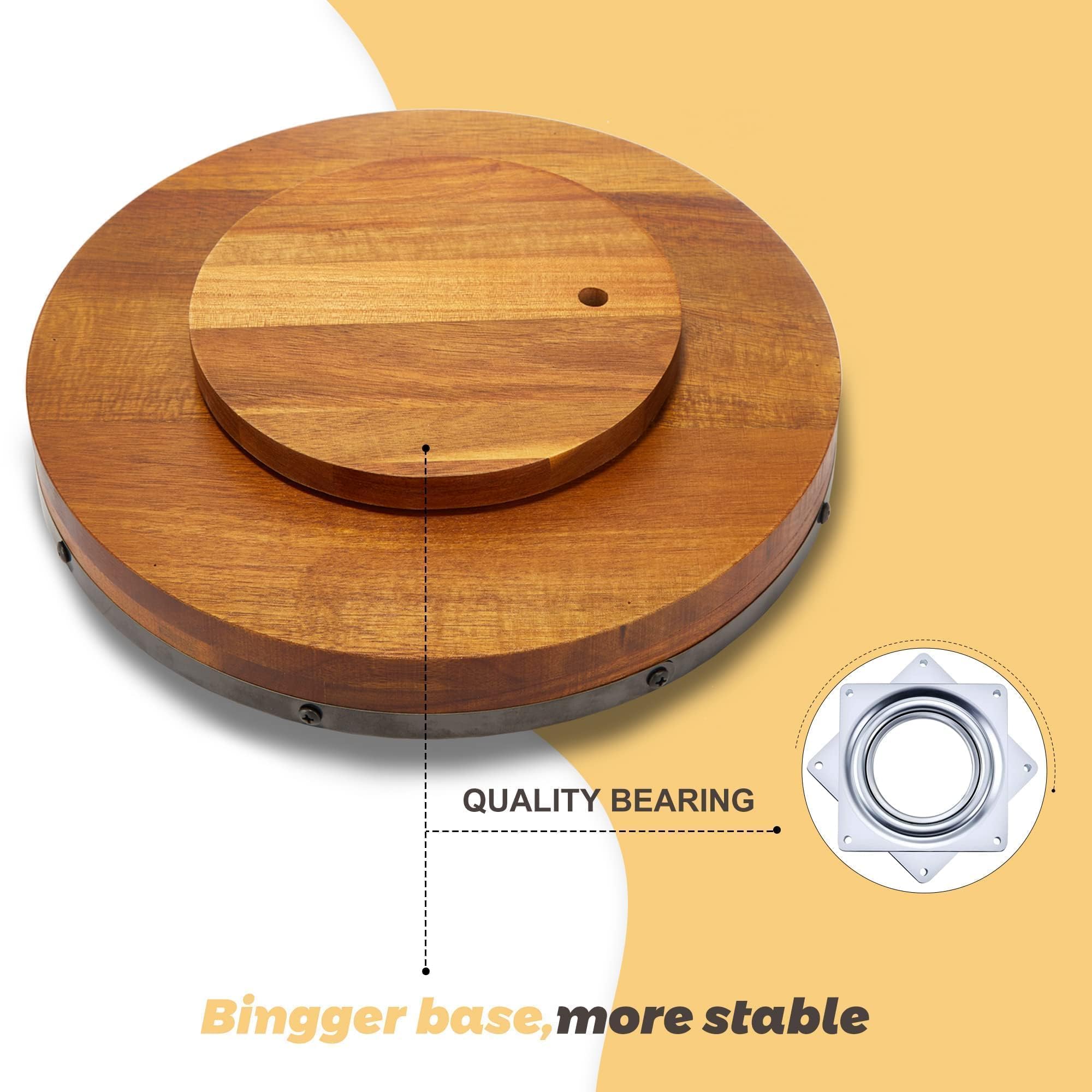 12 Inch Acacia Wood Lazy Susan Turntable for Table, Kitchen Turntable Organizer, 360 Degree Decorative Turntable for Countertop Cabinet or Centerpieces