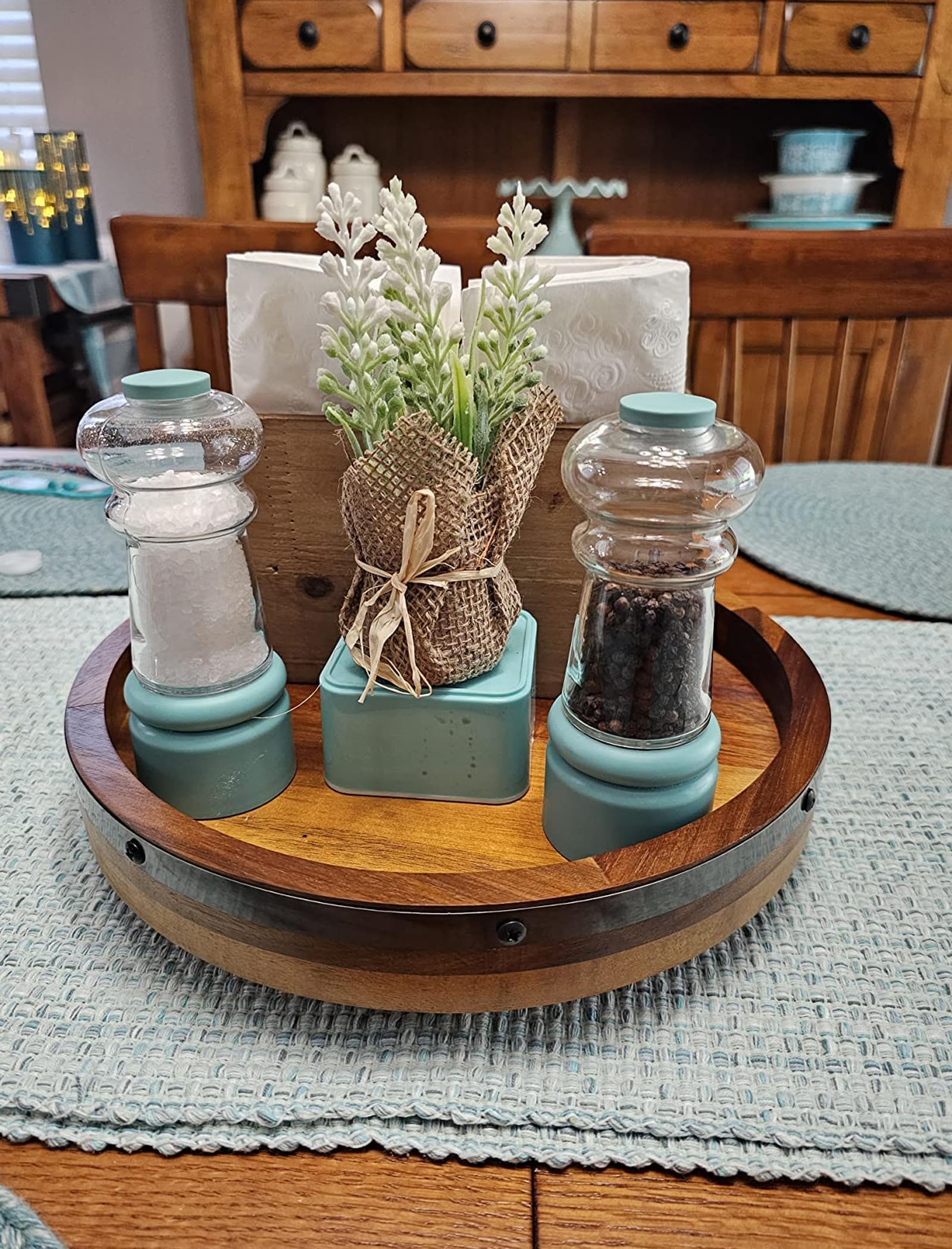 12 Inch Acacia Wood Lazy Susan Turntable for Table, Kitchen Turntable Organizer, 360 Degree Decorative Turntable for Countertop Cabinet or Centerpieces