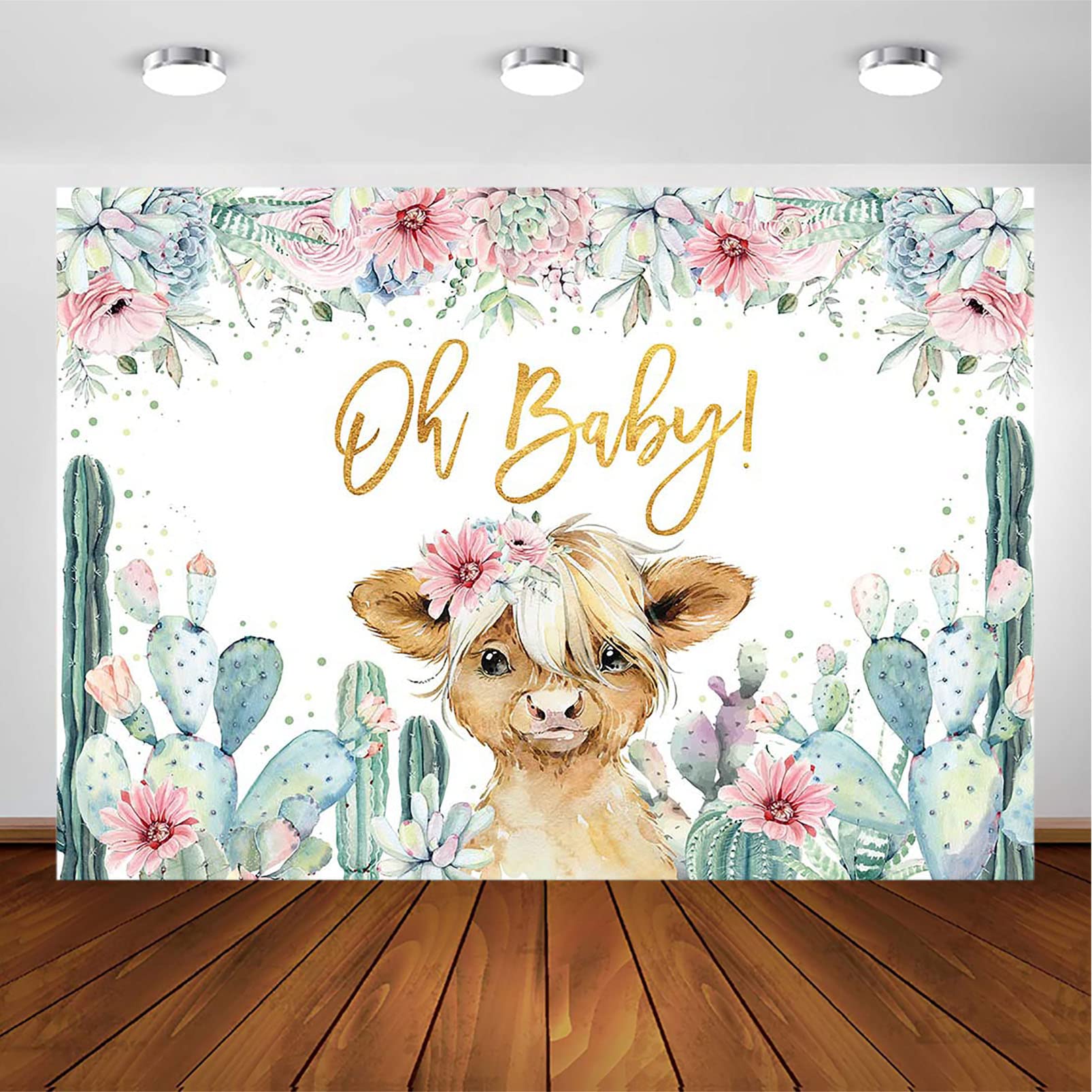 Avezano Oh Baby Sign Backdrop Mexican Fiesta Cactus Theme Baby Shower Party Decorations Holy Cow Baby Shower Decorations Oh Baby Photoshoot Background Banner (7x5ft)