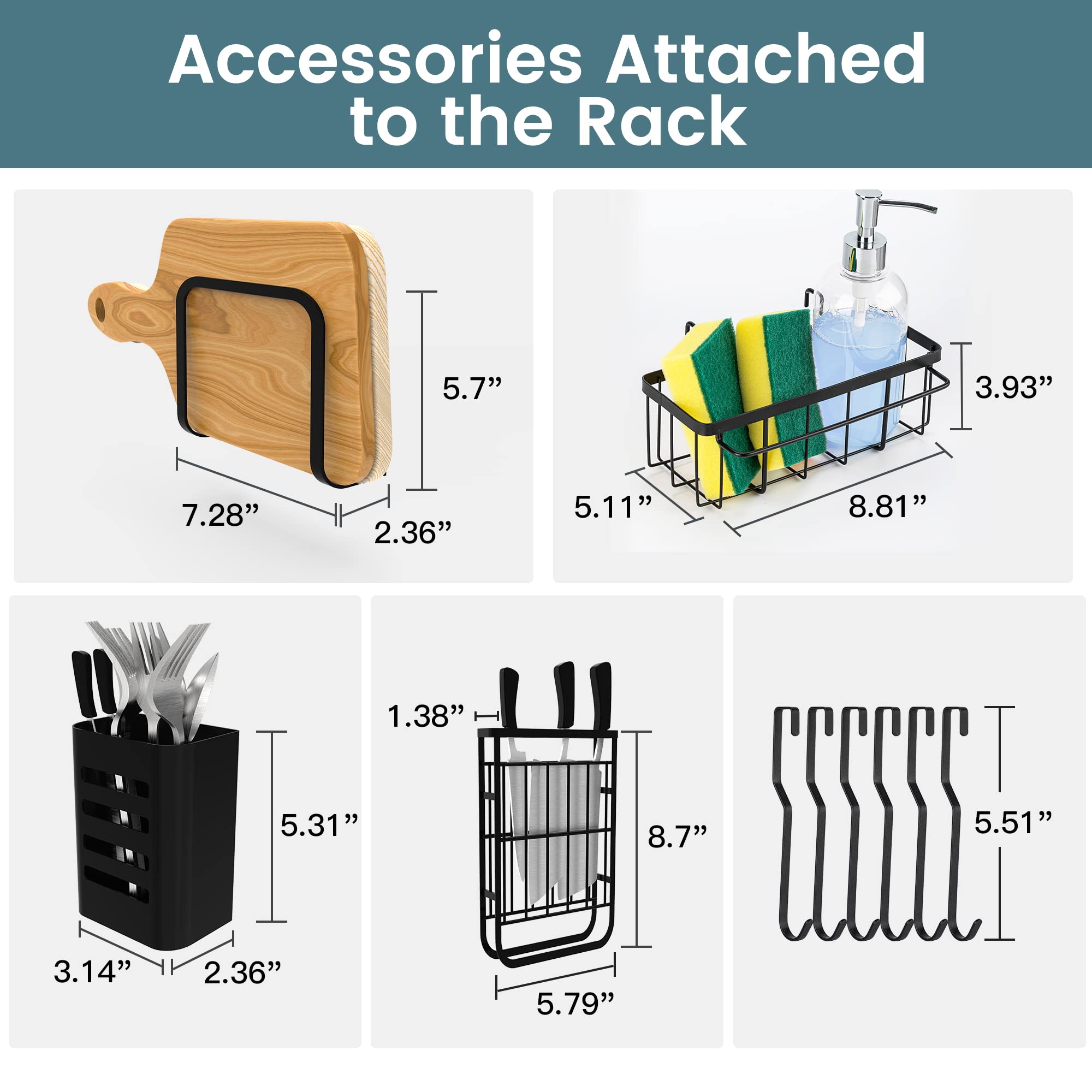 ULG Over The Sink Dish Drying Rack, 3 Tier Stainless Steel Length Adjustable (24.4"-37") Kitchen Counter Organizer, Large Dish Rack Drainer for Space Saver Storage Shelf with 6 Utility Hooks