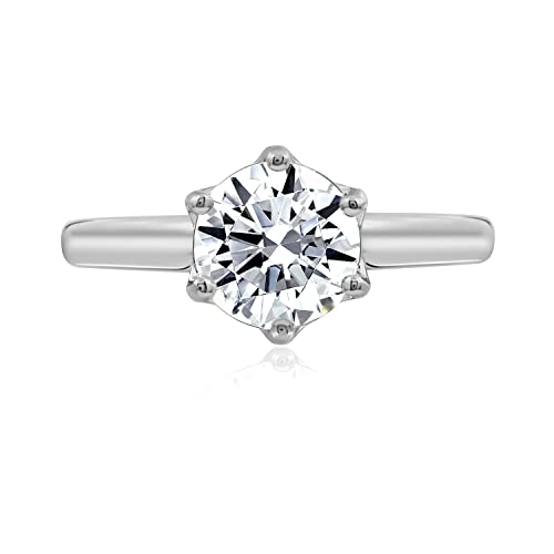 Amazon Essentials Platinum-Plated Sterling Silver Solitaire Ring set with Round Infinite Elements Cubic Zirconia (2 cttw), Size 6 (previously Amazon Collection)