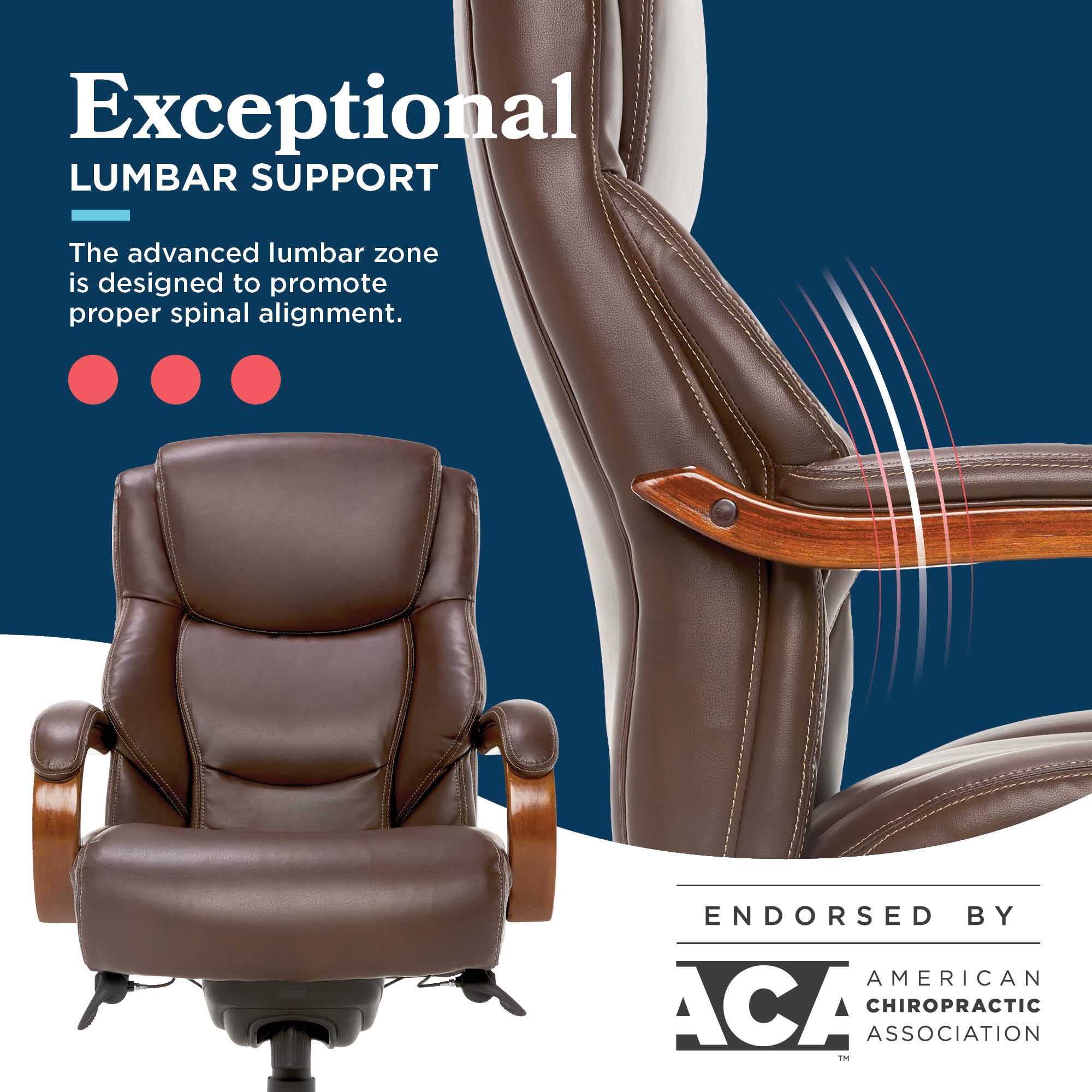 La-Z-Boy Delano Big & Tall Executive Office Chair | High Back Ergonomic Lumbar Support, Bonded Leather, Brown | 45833 model