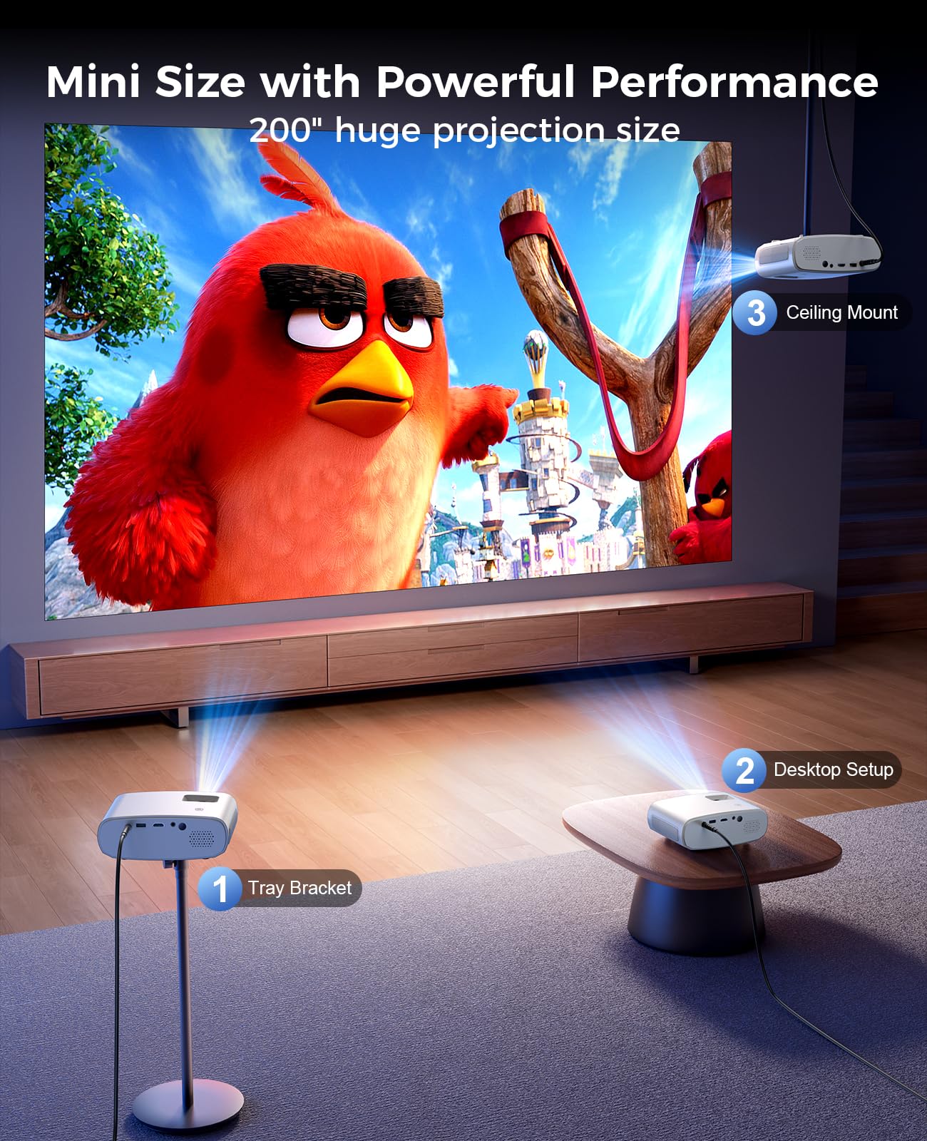 Mini Projector for iPhone, ELEPHAS 2023 Upgraded 1080P HD Projector, 8000L Portable Projector with Tripod and Carry Bag, Movie Projector Compatible with Android/iOS/Windows/TV Stick/HDMI/USB