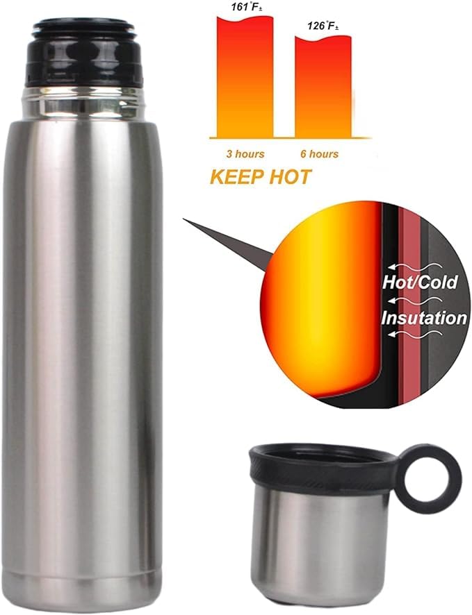 Thermo For Hot Drinks, (SILVER) 20 OZ, BPA-Free, Double Wall Insulated, 304 Stainless Steel Bottle, Vacuum Flask, For Coffee, Chocolate, Tea, Water