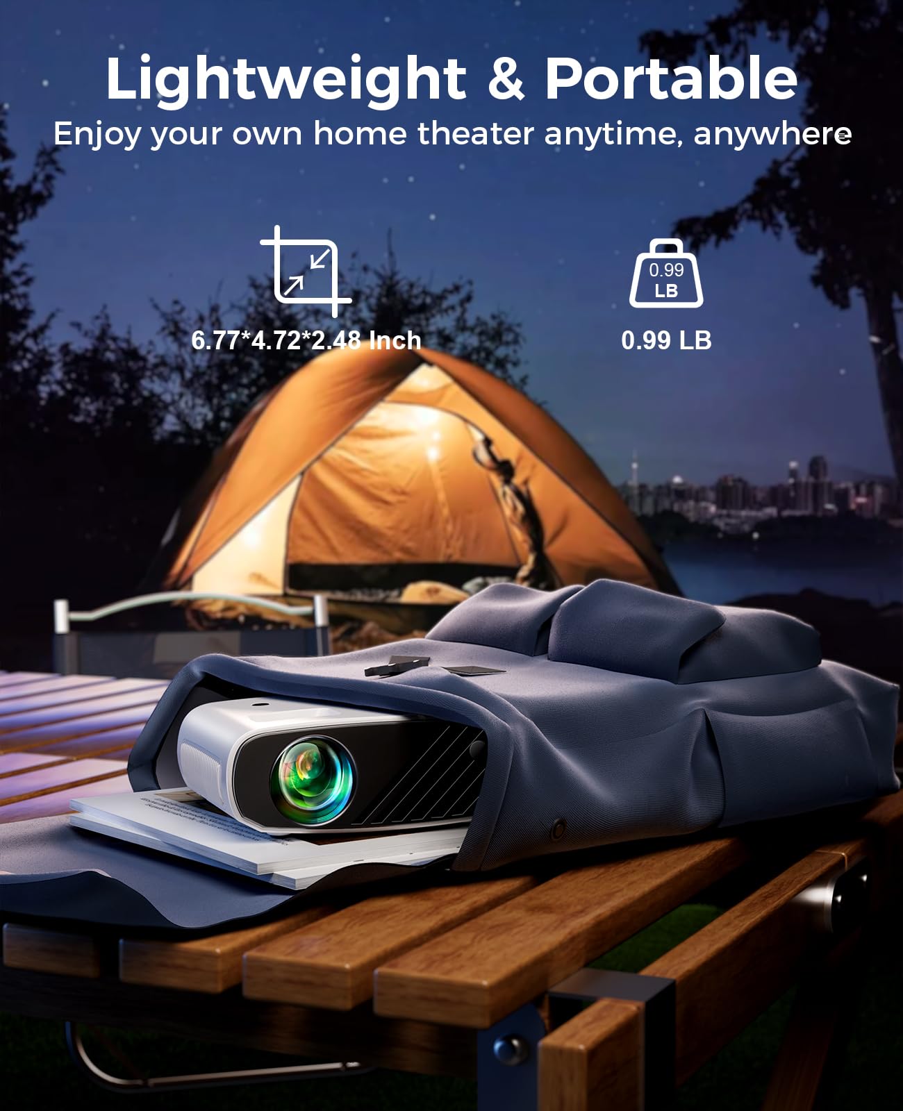 Mini Projector for iPhone, ELEPHAS 2023 Upgraded 1080P HD Projector, 8000L Portable Projector with Tripod and Carry Bag, Movie Projector Compatible with Android/iOS/Windows/TV Stick/HDMI/USB