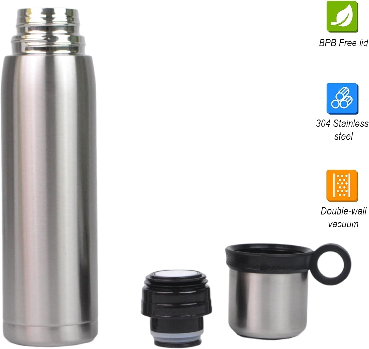 Thermo For Hot Drinks, (SILVER) 20 OZ, BPA-Free, Double Wall Insulated, 304 Stainless Steel Bottle, Vacuum Flask, For Coffee, Chocolate, Tea, Water