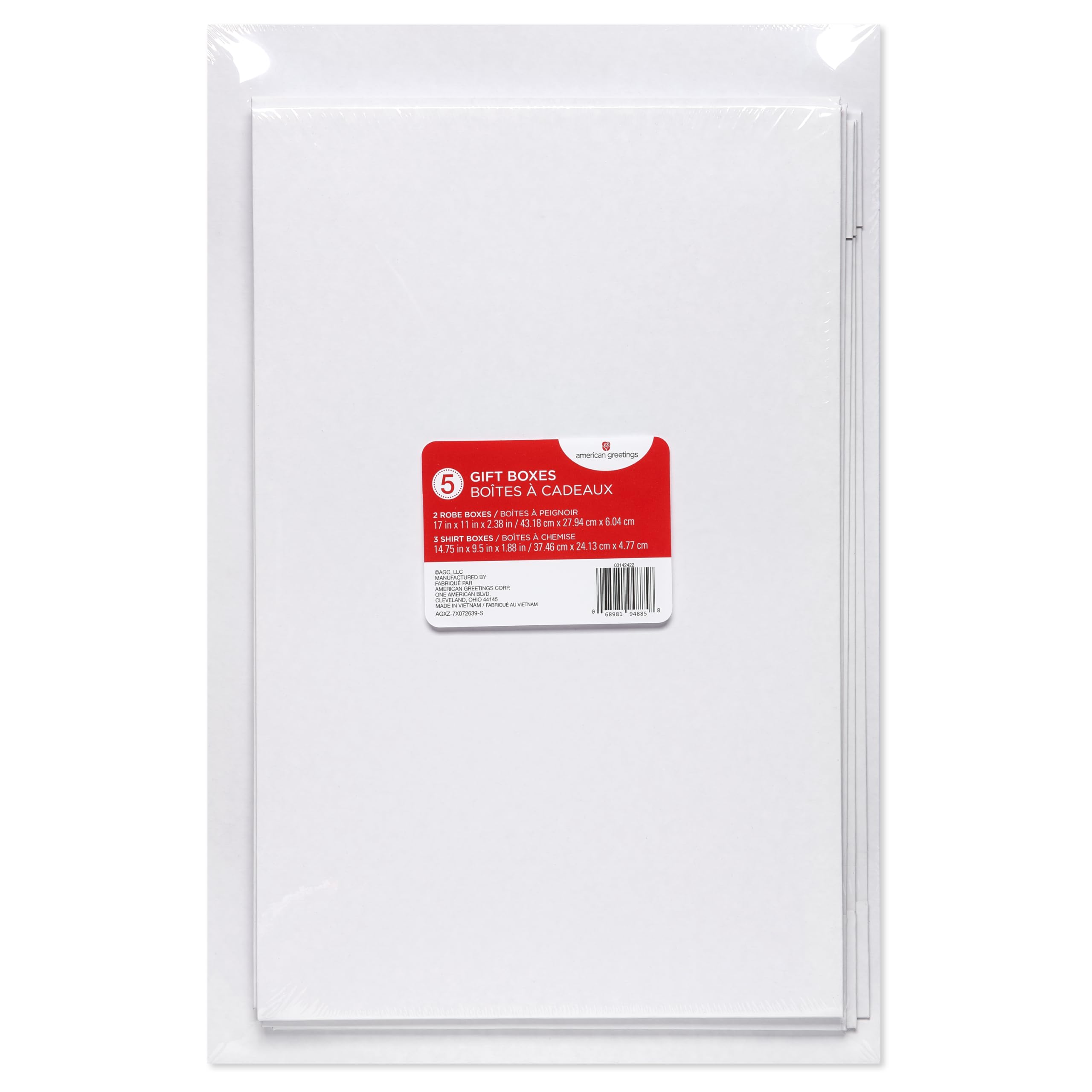American Greetings White Gift Boxes with Lids for Birthdays, Easter, Mother's Day, Father's Day, Graduation and All Occasions, (5-Count, 3 Medium 14.75'' x 9.5'', 2 Large 17''x 11'')