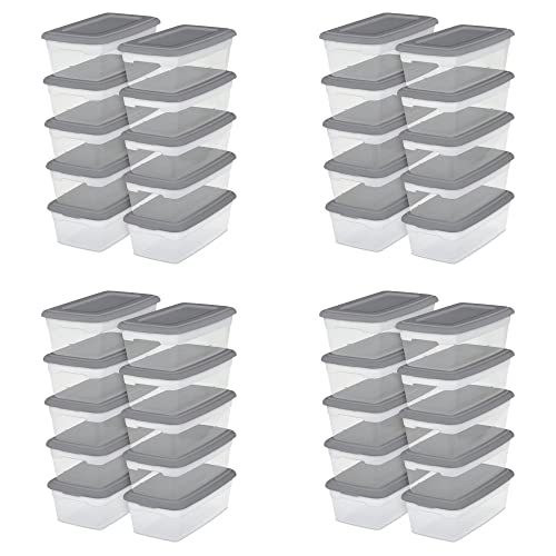 40 Pack 6 Qt. Plastic Shoes Storage With Durable Lid, Stackable and Nestable Snap Lid BPA-Free Plastic Storage Box Organizing Container With Gray Lid.