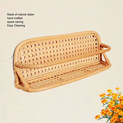 JIJO Rattan Wall Shelf Hand Crafted Natural Rattan Hanging Rack Wall Storage Shelf for Bathroom Kitchen Living Room