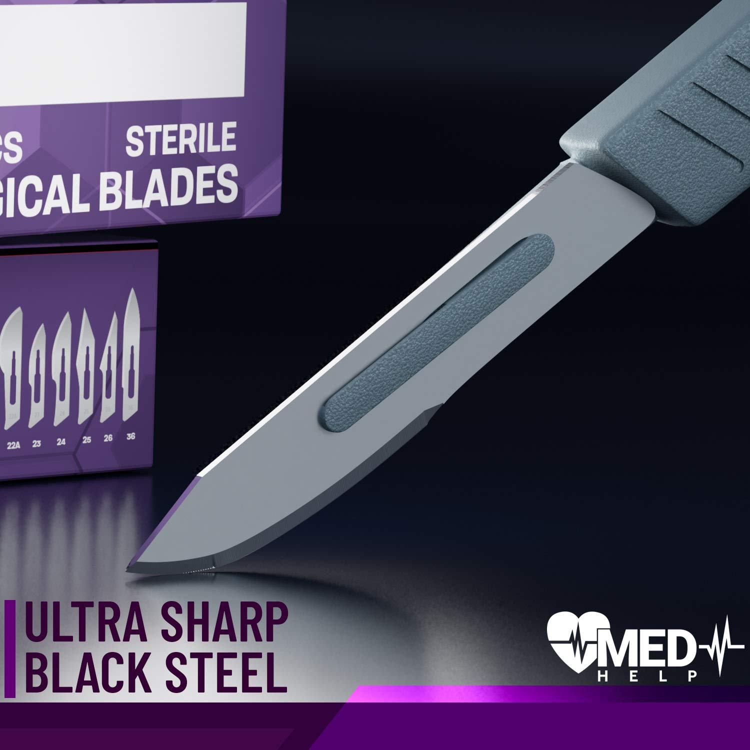 MedHelp Disposable Scalpel 23 Disposable Dermaplaning Blades with Plastic Handle, High Carbon Steel Dermablade Blades. Individually Wrapped 10 Blade, Sterile - Box of 10