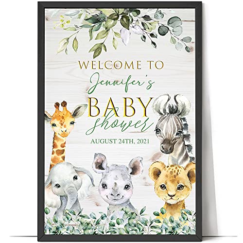 Personalized Safari Baby Shower Welcome Sign Poster, Jungle Animals Print Art, Cute Watercolor Jungle Baby Shower Welcome Decoration, Custom Baby Shower Wall Art Poster Canvas, Home Decor