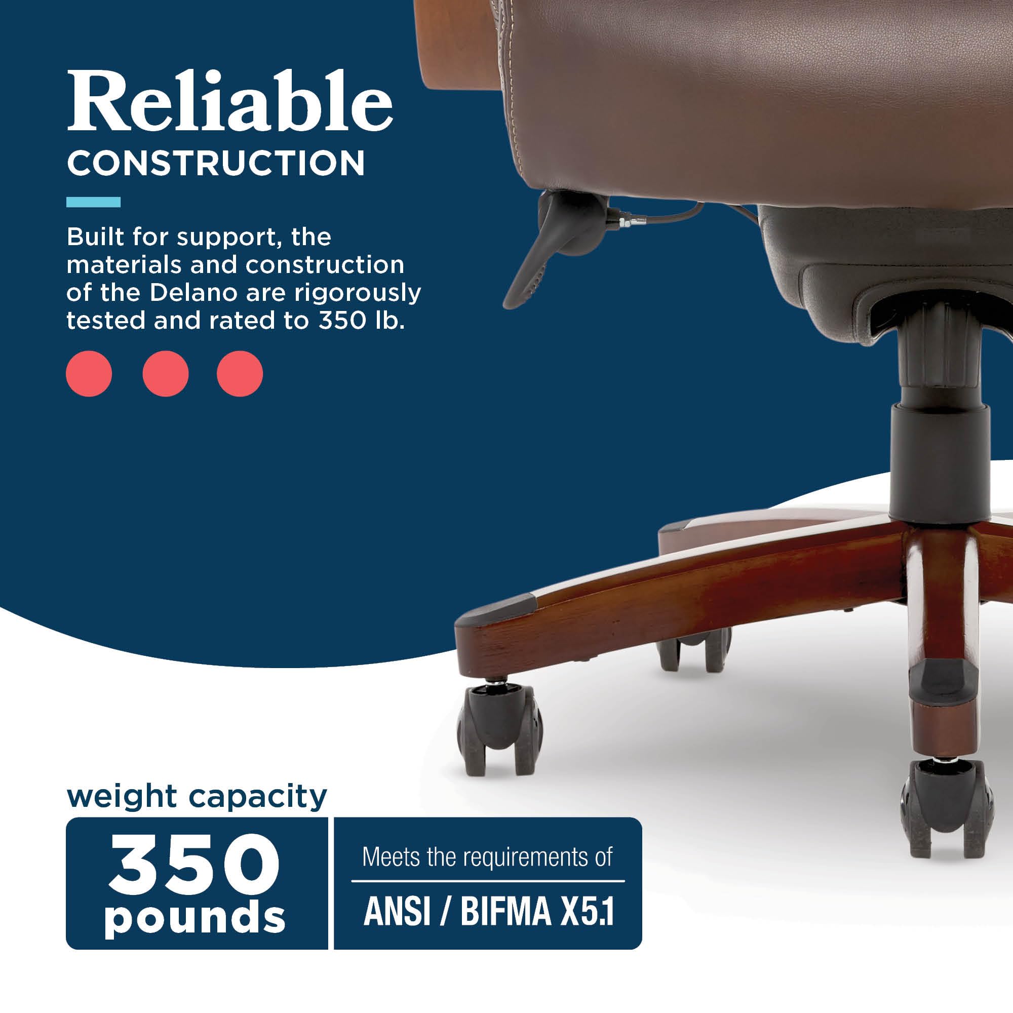 La-Z-Boy Delano Big & Tall Executive Office Chair | High Back Ergonomic Lumbar Support, Bonded Leather, Brown | 45833 model