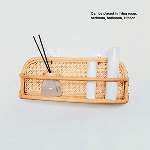 JIJO Rattan Wall Shelf Hand Crafted Natural Rattan Hanging Rack Wall Storage Shelf for Bathroom Kitchen Living Room
