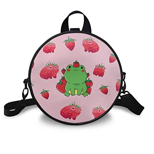 xixirimido Frog Strawberry Backpack for Girls Mini Purse Women's Crossbody Handbag with Zipper Round Lightweight Tote Bag Messenger Daypack