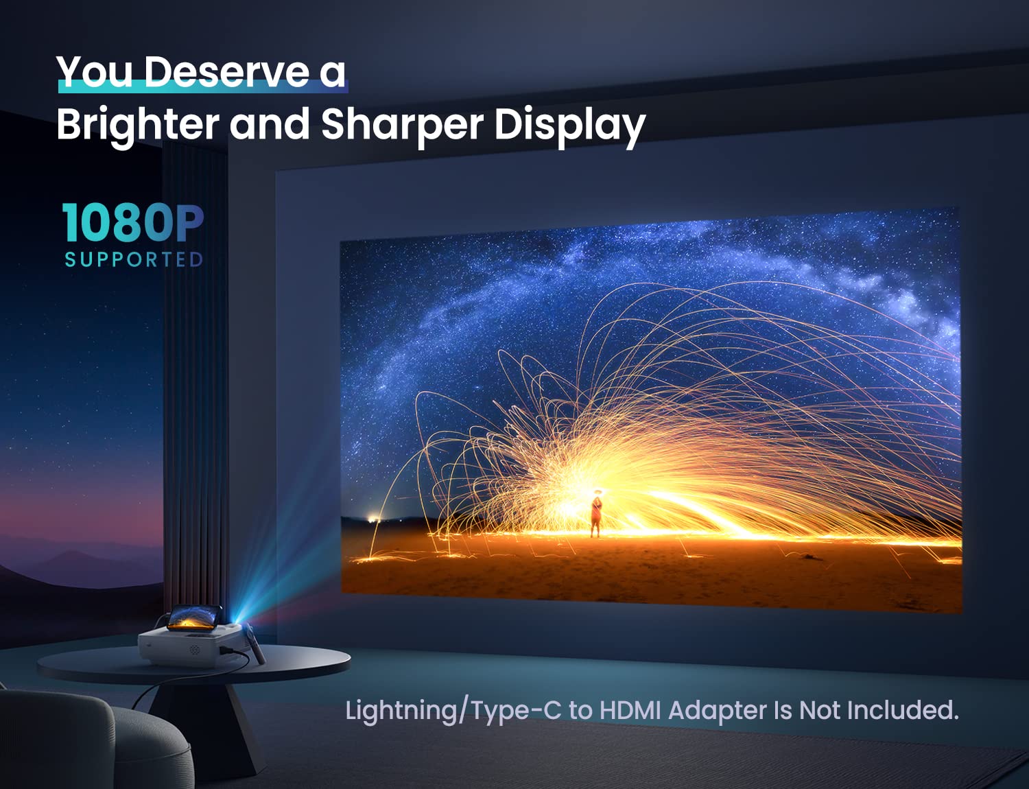 Portable Mini Projector 1080P Supported, Movie Projector w/ Tripod & 55,000 Hrs Lamp Life, Acrojoy Multimedia Home Theater Projector, Compatible with TV Stick, HDMI, VGA, USB, Laptop, Smartphone