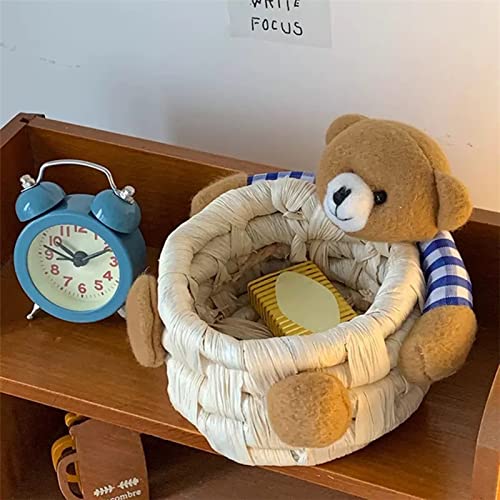 Sundries Storage Basket Decorative Lovely Desktop Sundries Woven Bear Storage Basket for Living Room L