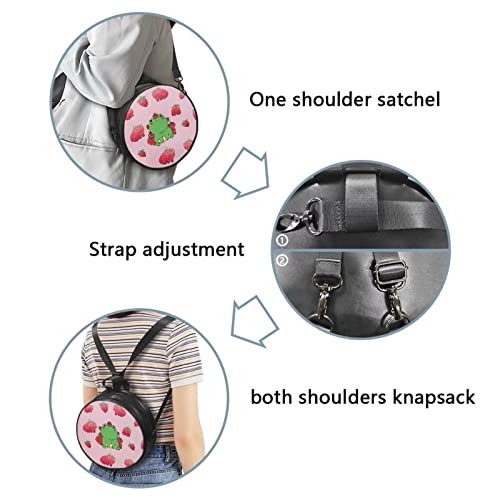 xixirimido Frog Strawberry Backpack for Girls Mini Purse Women's Crossbody Handbag with Zipper Round Lightweight Tote Bag Messenger Daypack