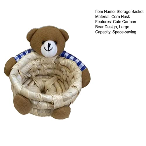 Sundries Storage Basket Decorative Lovely Desktop Sundries Woven Bear Storage Basket for Living Room L