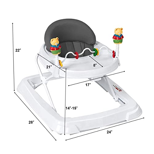 INFANS Foldable Baby Walker, Toddler Activity Walker Helper with Adjustable Height, Safety Belt, High Back Padded Seat for Kids Boys and Girls (Gray)