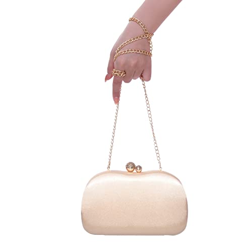 Classic Satin Evening Clutch Bag with Elegant Rhinestone Embellished for Formal Occasion Wedding Bridal Graduation Party (Gold)