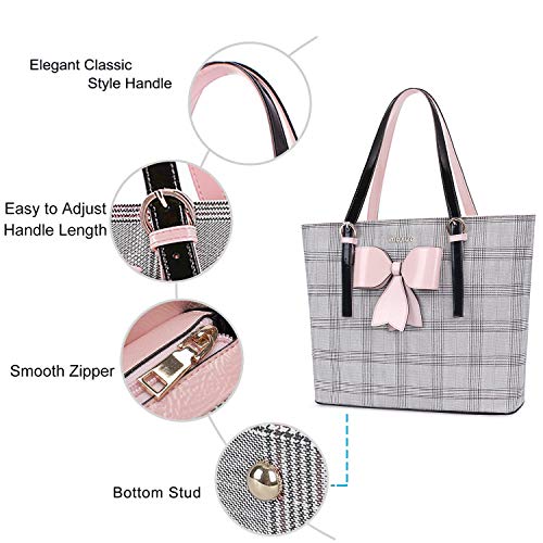 MOSISO Laptop Tote Bag Compatible with MacBook, 17-17.3 inch Notebook and Chromebook, PU Leather Large Capacity Work Bag Travel Hanbag with Grid MO-GID002LTBR