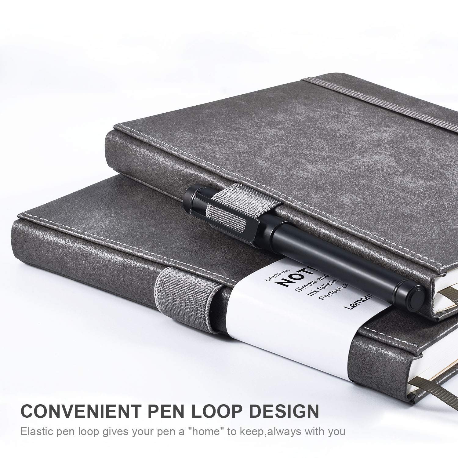 Thick Classic Notebook with Pen Loop - A5 College Ruled Hardcover Writing Notebook with Pocket + Page Dividers Gifts, Banded, Large, 180 Pages, 8.4 x 5.7 in