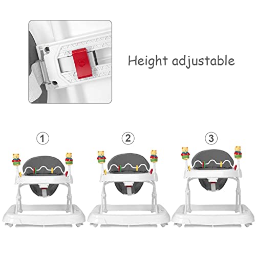 INFANS Foldable Baby Walker, Toddler Activity Walker Helper with Adjustable Height, Safety Belt, High Back Padded Seat for Kids Boys and Girls (Gray)